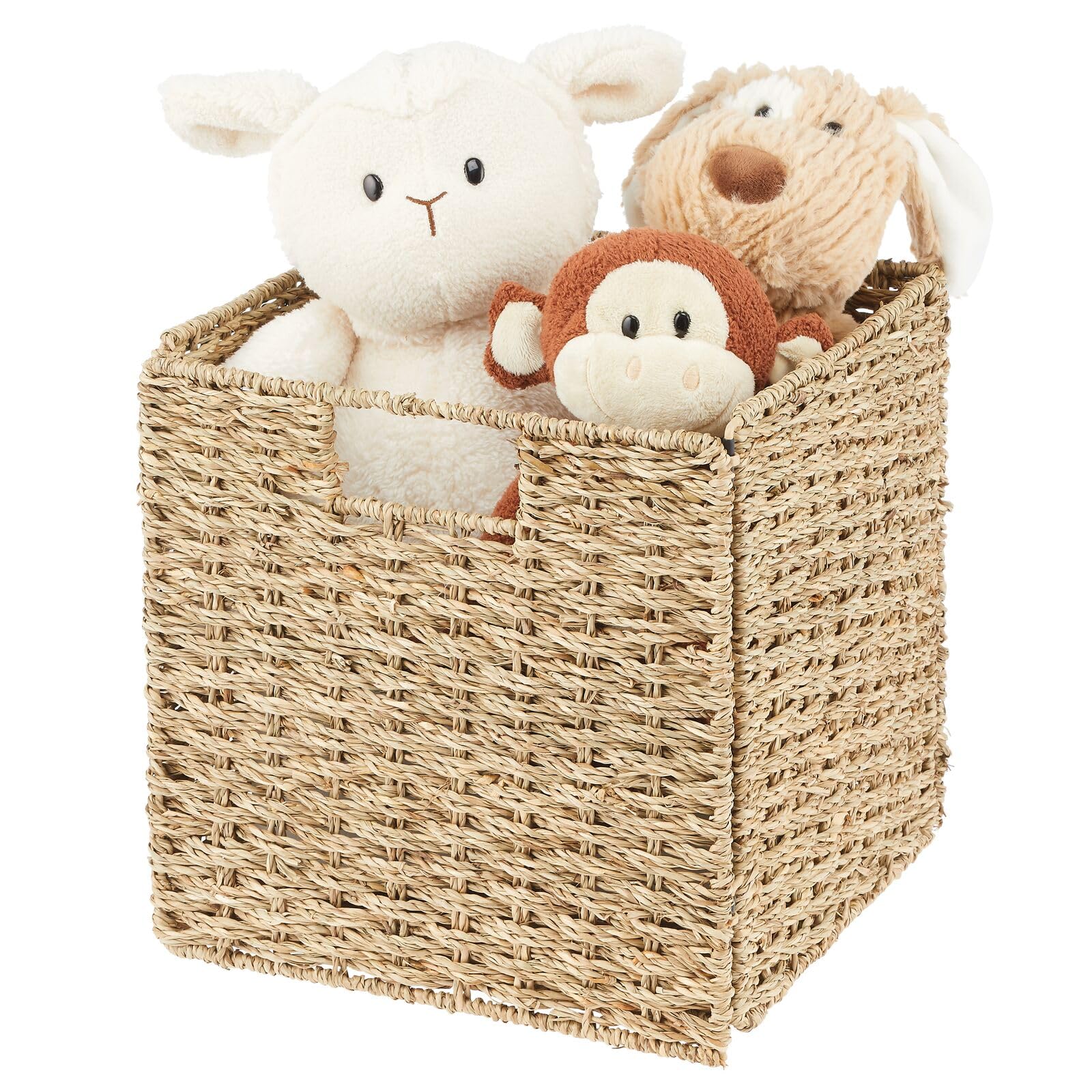 mDesign Seagrass Woven Cube Basket Organizer with Handles - Storage for Bedroom, Office, Living Room, Bathroom, Perfect for Cubby Storage Units - Hold Blankets, Magazines, Books - 4 Pack - Natural/Tan