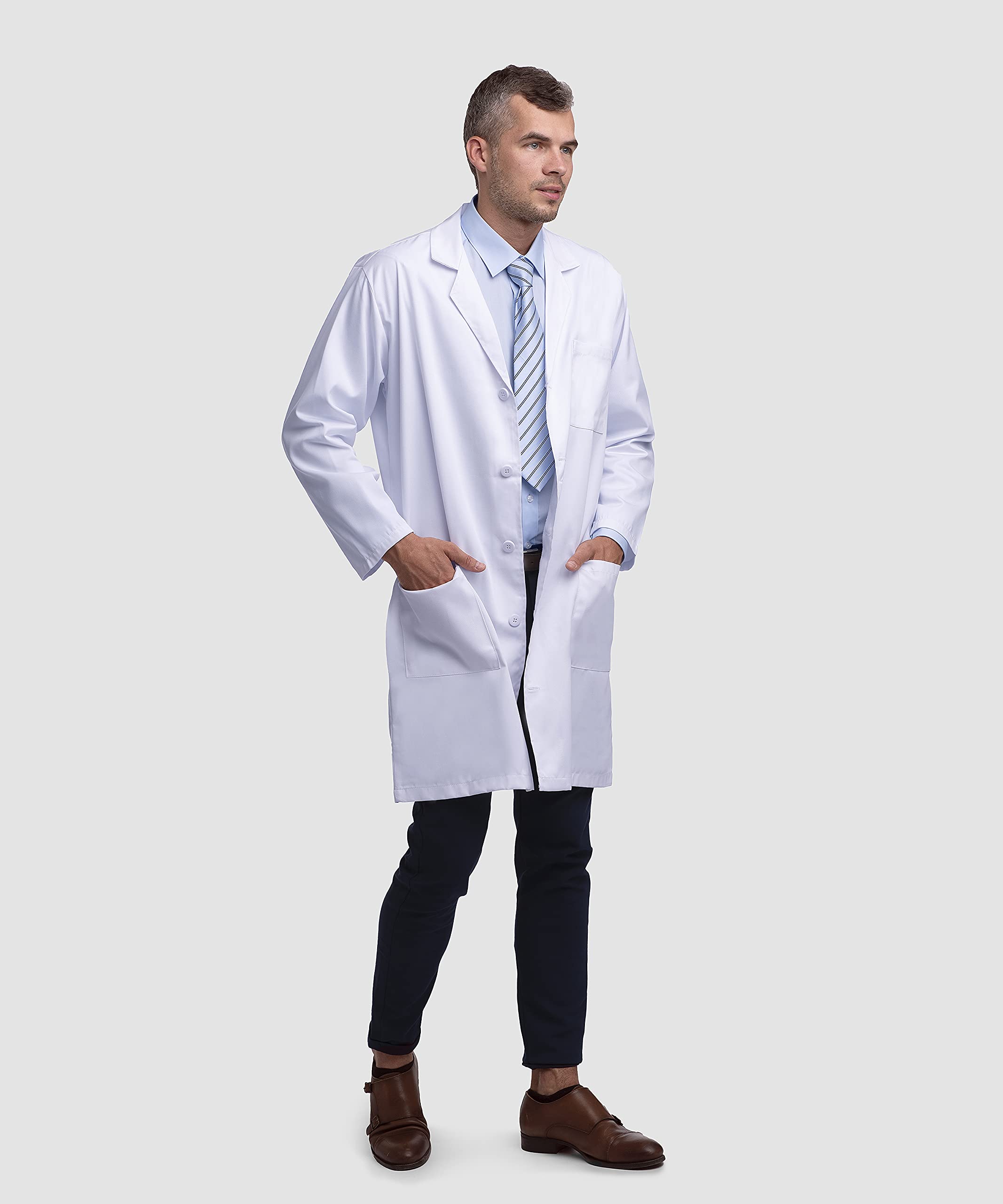 Professional Unisex 100% Cotton Lab Coat for Men and Women, Multiple Pockets, Classic Fit, Snap Closing, 40" Length (L)