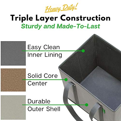 Reusable Grocery Bags (3 Pack) β Heavy Duty Reusable Shopping Bags with Box Shape to Stand Up, Stay Open, Fold Flat β Large Tote Bags with Long Handles & Reinforced Bottom β Gray