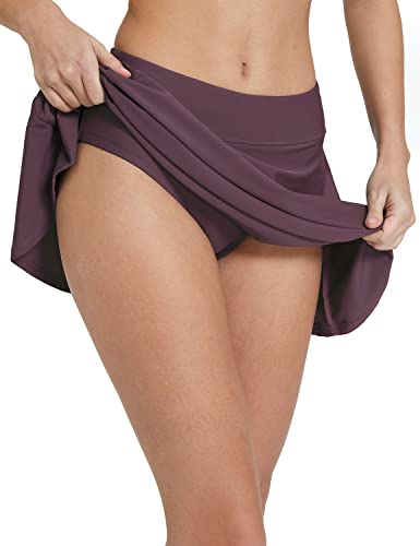 baleaf Women's High Waisted Swim Skirt Bikini Tankini Bottom with Side Pocket Wine Red Size L