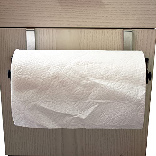 YYST Over Cabinet Door Paper Towel Holder Bar Dispenser for for Kitchen, Pantry, Mudroom, Fits Both Standard & Jumbo Rolls (Black, 1)