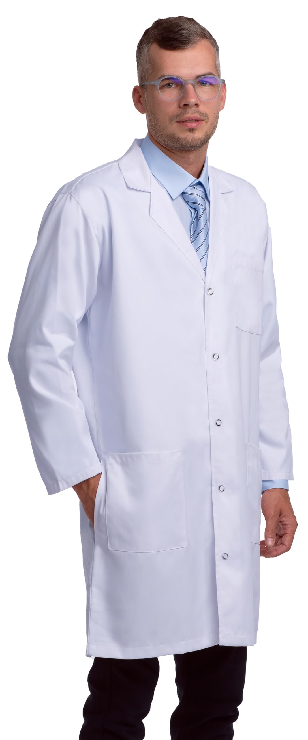 Professional Unisex 100% Cotton Lab Coat for Men and Women, Multiple Pockets, Classic Fit, Snap Closing, 40" Length (L)