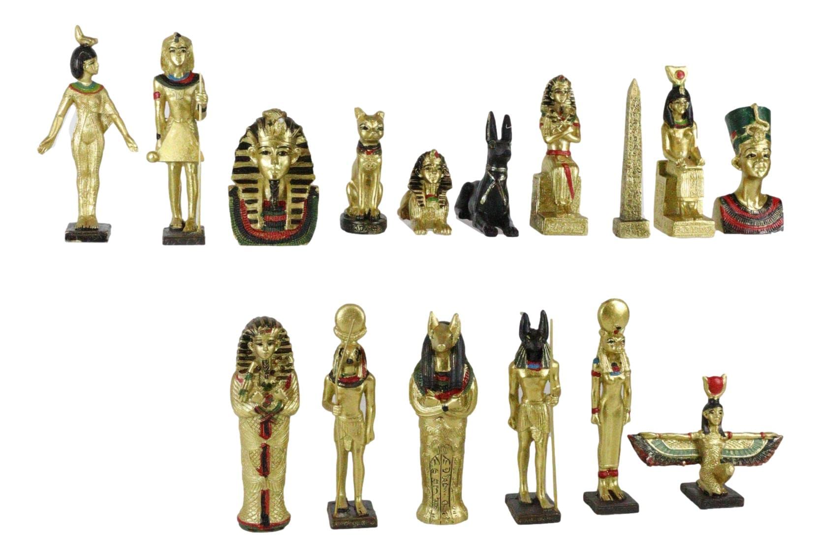Ebros Miniature Egyptian Gods and Goddesses Figurine Set of 16 Featuring Anubis Osiris Maat Isis Bastet Sekhmet Obelisk Sphinx King TUT Queen Nefertiti Mummy Hathor Horus and Seth