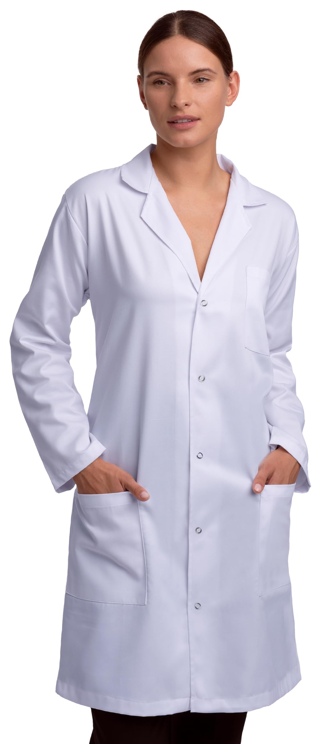Professional Unisex 100% Cotton Lab Coat for Men and Women, Multiple Pockets, Classic Fit, Snap Closing, 40" Length (L)