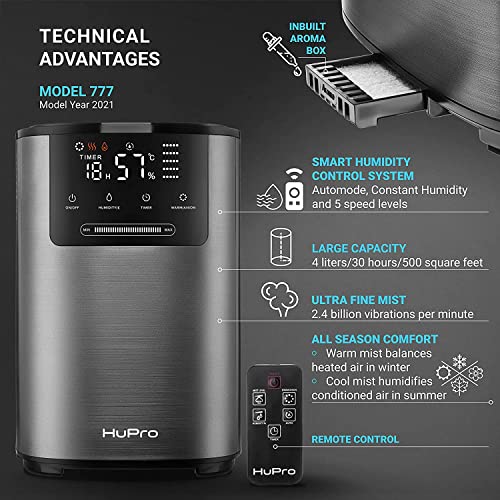 Top Fill Cool Mist & Warm Mist Humidifier for Large Room Home Bedroom Living Room 4L Big Capacity, Air Ultrasonic Humidifiers with Essential Oil Diffuser, Sleep Mode, Quiet for Baby