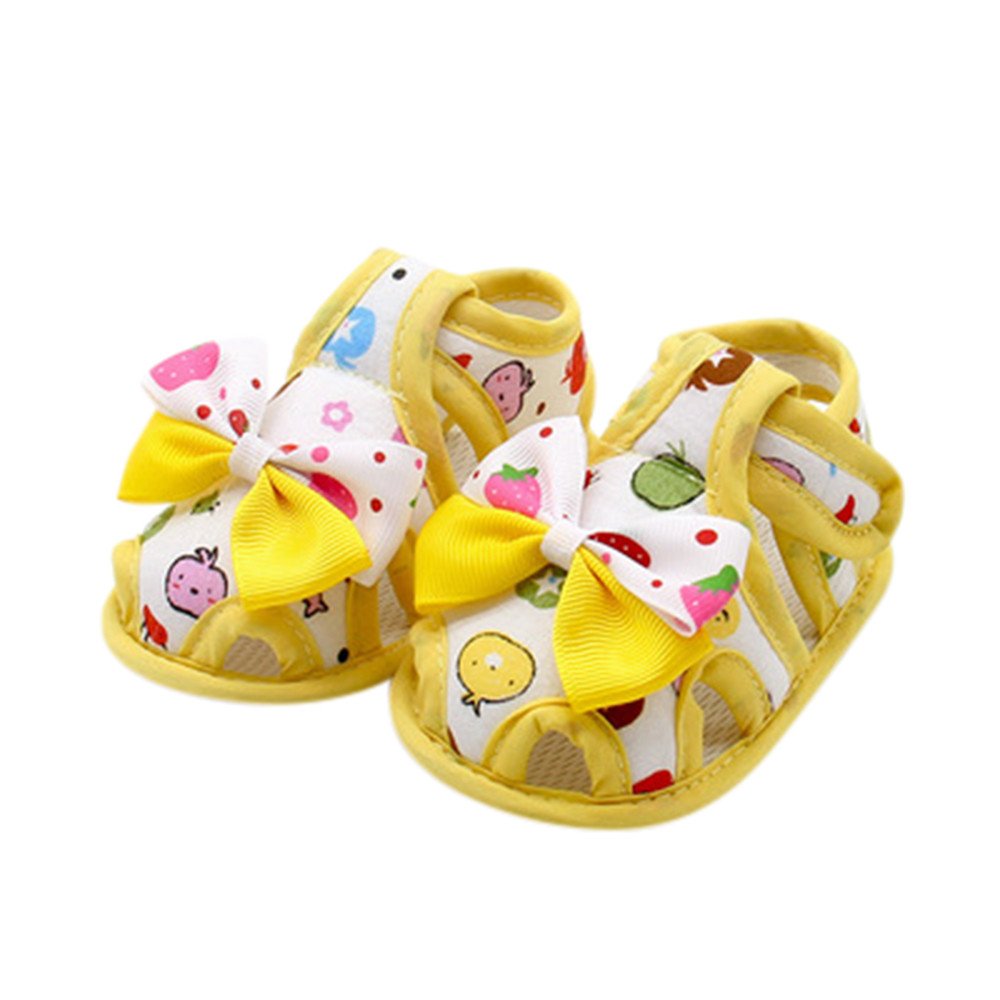 WUAI-Baby Shoes Infant Boys Girls Summer Sandals Rubber Sole Anti-Slip Sneakers Prewalkers First Walker Crib Shoes(Yellow,12~18 Month)