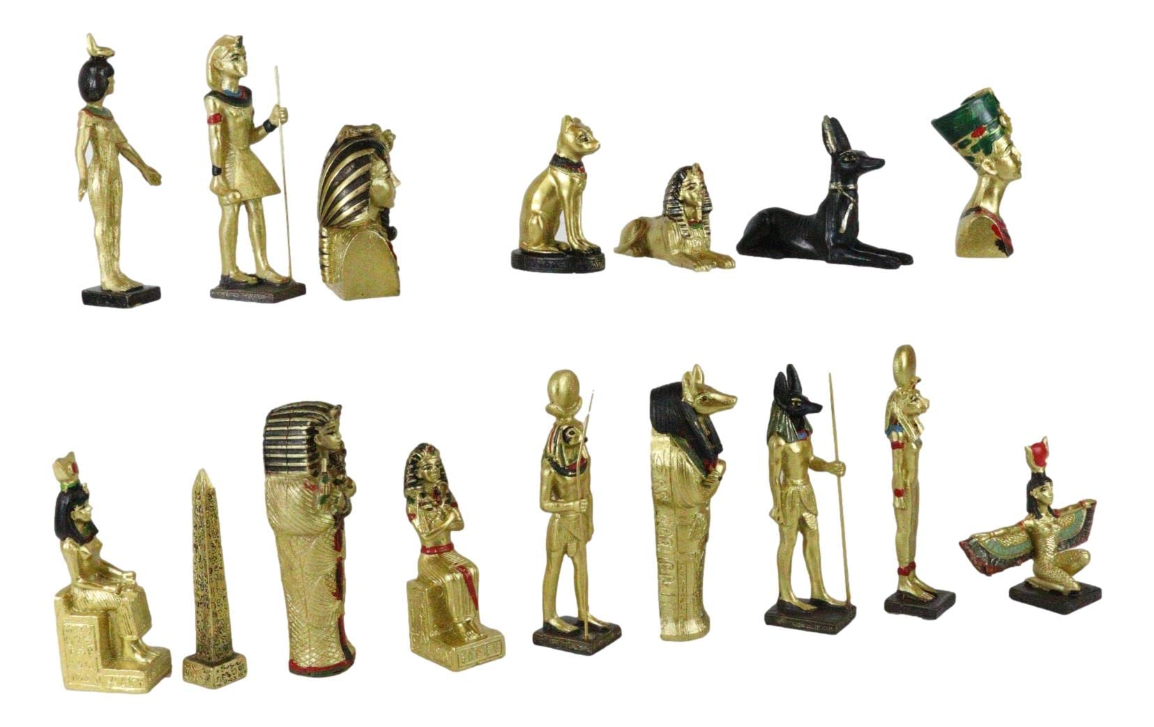 Ebros Miniature Egyptian Gods and Goddesses Figurine Set of 16 Featuring Anubis Osiris Maat Isis Bastet Sekhmet Obelisk Sphinx King TUT Queen Nefertiti Mummy Hathor Horus and Seth