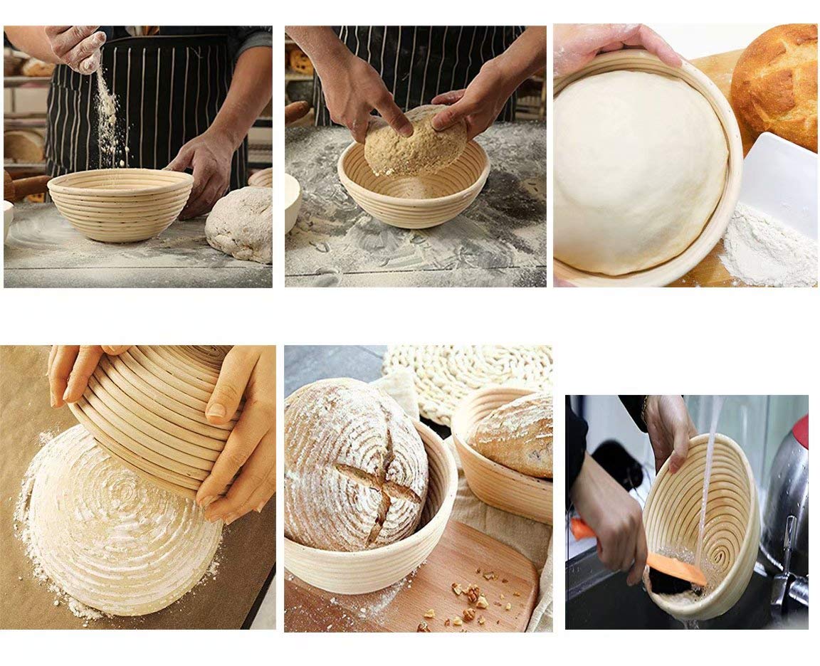 6 pack of 5 inch Sourdough Bread Bakery Basket,Round Bread Banneton Proofing Basket with Linen Liner Cloth, Brotform Dough Rising Rattan Handmade Rattan Bowl for Professional & Home Bakers