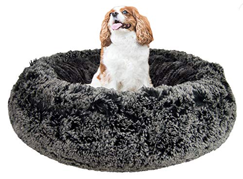 Bessie and Barnie Midnight Frost/Arctic Seal Luxury Shag Ultra Plush Faux Fur Bagelette Pet/Dog Bed (Multiple Sizes)