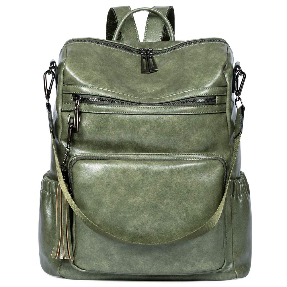 CLUCI Backpack Purse for Women Fashion Two Toned Leather Designer Travel Large Ladies Shoulder Bags with Tassel green