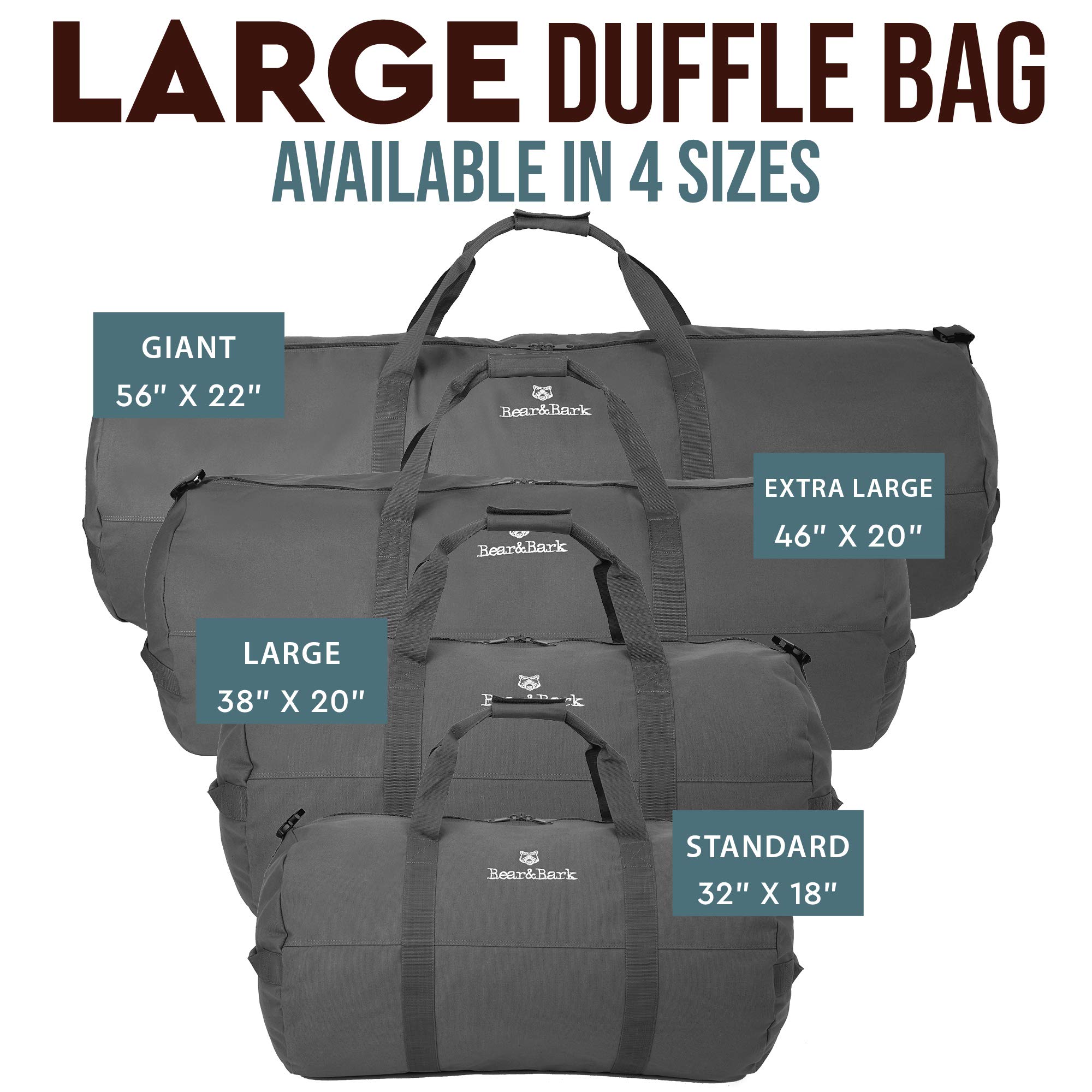 Extremely Large Duffle Bag - Grey 46" X 20"-Inch - 236.8L - Canvas Military and Army Cargo Style Duffel Tote for Men and Women - College Student, Backpacking, X-Large Travel and Storage Shoulder Bag