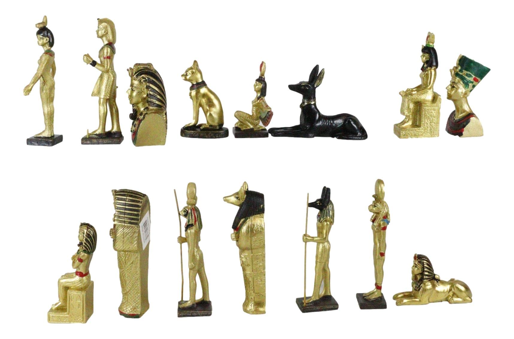 Ebros Miniature Egyptian Gods and Goddesses Figurine Set of 16 Featuring Anubis Osiris Maat Isis Bastet Sekhmet Obelisk Sphinx King TUT Queen Nefertiti Mummy Hathor Horus and Seth