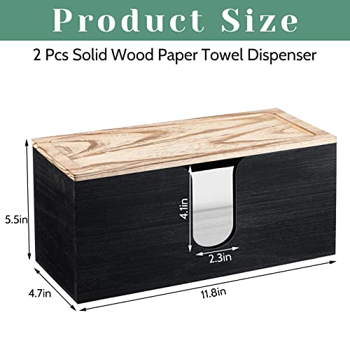 2 Pcs Solid Wood Paper Towel Dispenser Wall Mounted Folded Paper Towel Holder with Lid Countertop Black Napkin Holder for Bathroom C Fold, Z Fold, Trifold Hand Paper Towel Home Kitchen Office Toilet