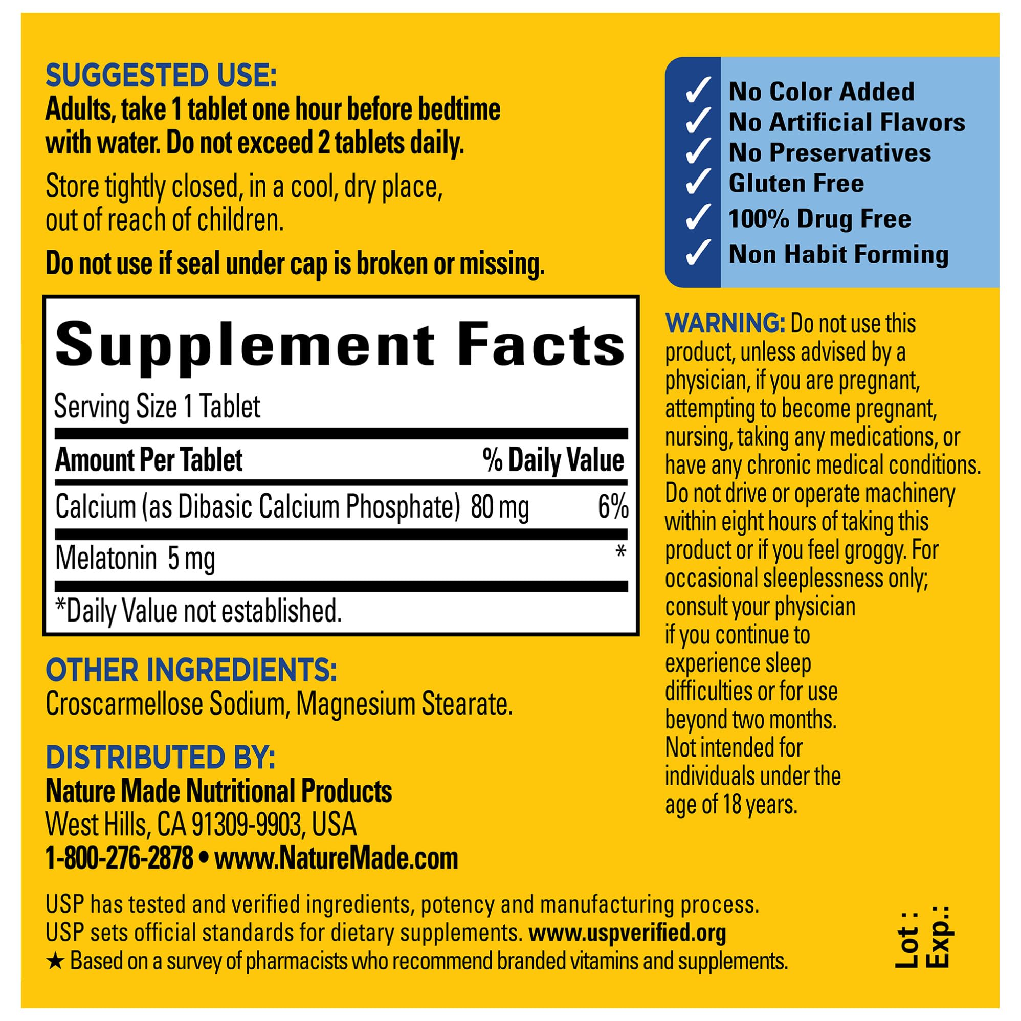 Nature Made Melatonin 5mg Extra Strength Tablets, 100% Drug Free Sleep Aid, Sleep Supplements for Adults, 300 Tablets, 300 Day Supply