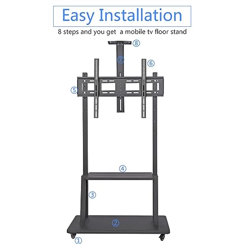 Suptek Mobile TV Cart Floor Stand for 40-100 inch TVs and LED LCD Screens Max 900x600 VESA Large Base Height Adjustable (ML1800B)