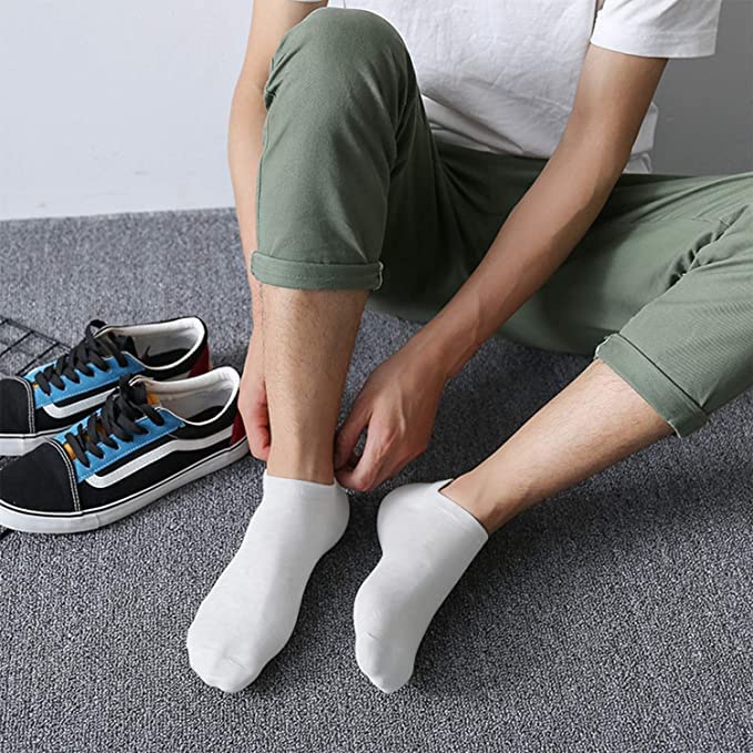 PACKO SOCKS Men's 8-Pairs Cotton Low Cut Ankle Socks (White)