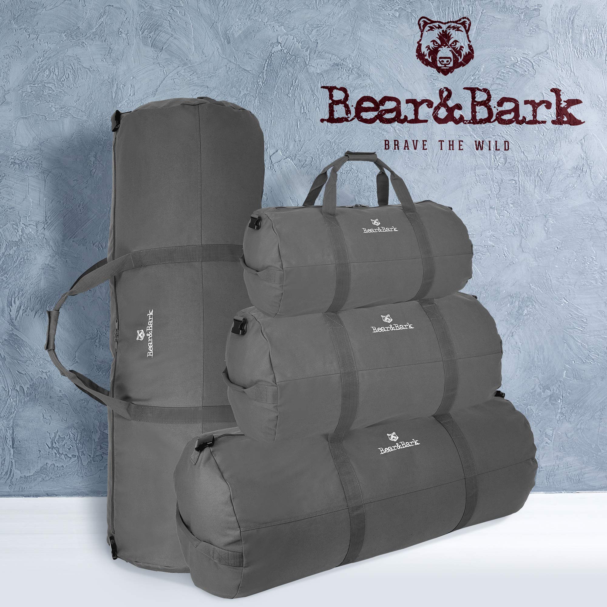 Extremely Large Duffle Bag - Grey 46" X 20"-Inch - 236.8L - Canvas Military and Army Cargo Style Duffel Tote for Men and Women - College Student, Backpacking, X-Large Travel and Storage Shoulder Bag