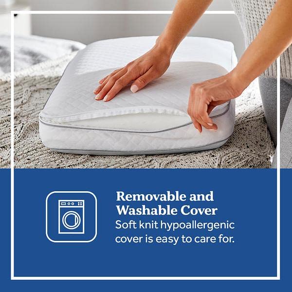 Sealy Essentials Memory Foam Bed Pillow for Pressure Relief, Adaptive Memory Foam Pillow with Washable Knit Cover, Standard, 24 x 16 in x 5 in,White