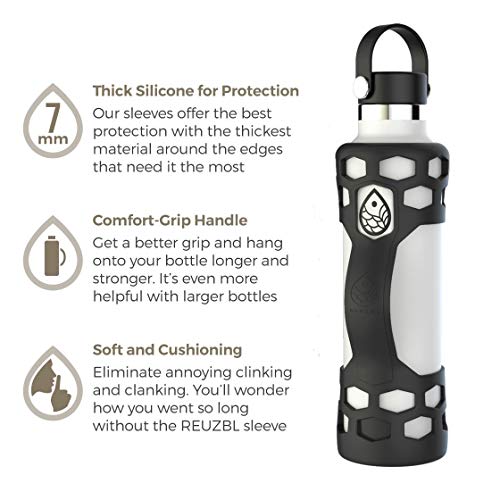 REUZBL Bottle Bumper Silicone Boot Sleeve Protector with Handle Compatible with 40oz Double-Wall Vacuum Insulated Stainless Steel Water Bottles, Black