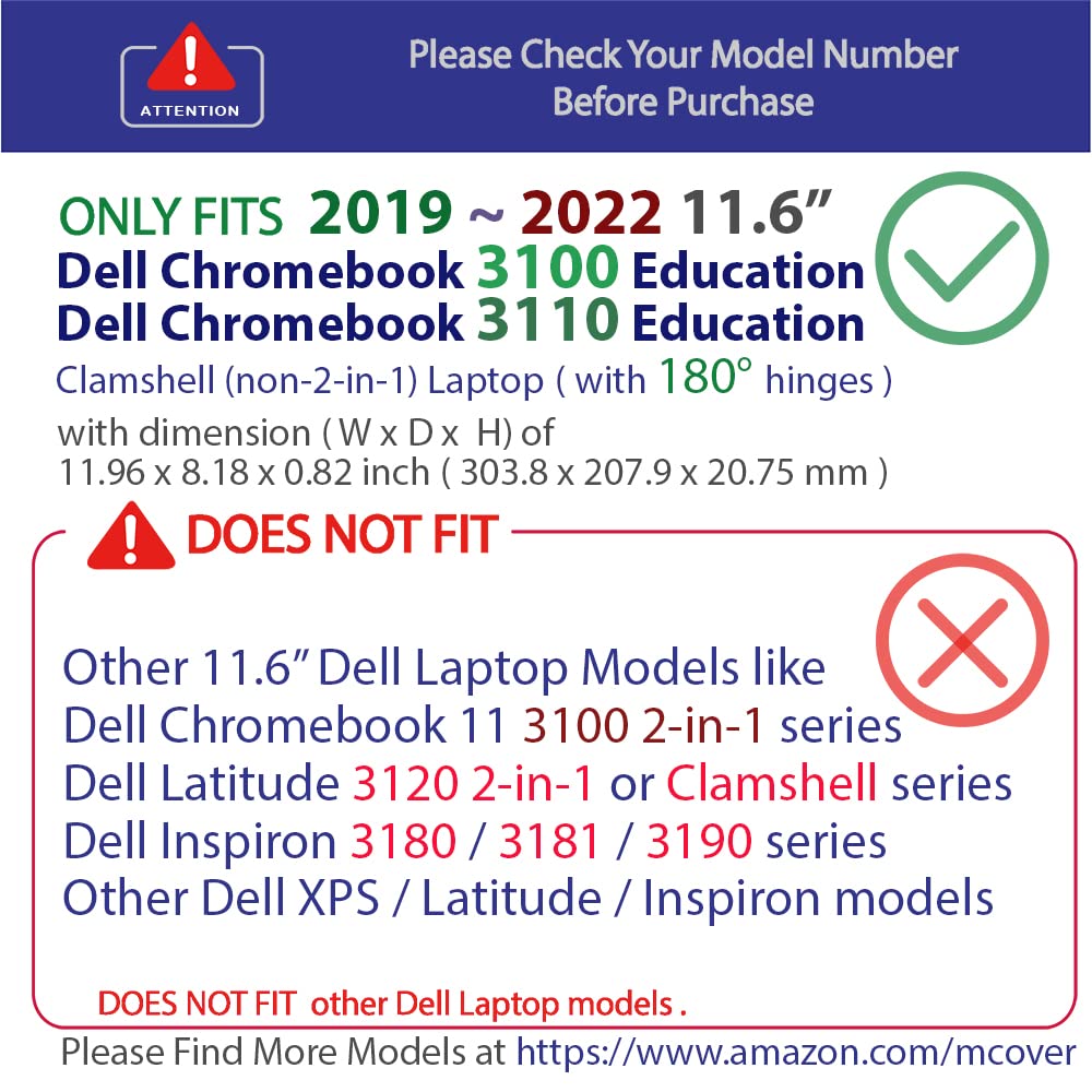 mCover Case Compatible for 2019~2022 11.6" Dell Chromebook 3100/3110 Education Clamshell (180 ° Hinge) Laptop ONLY (NOT Fitting Any Other Dell Models) - Blue