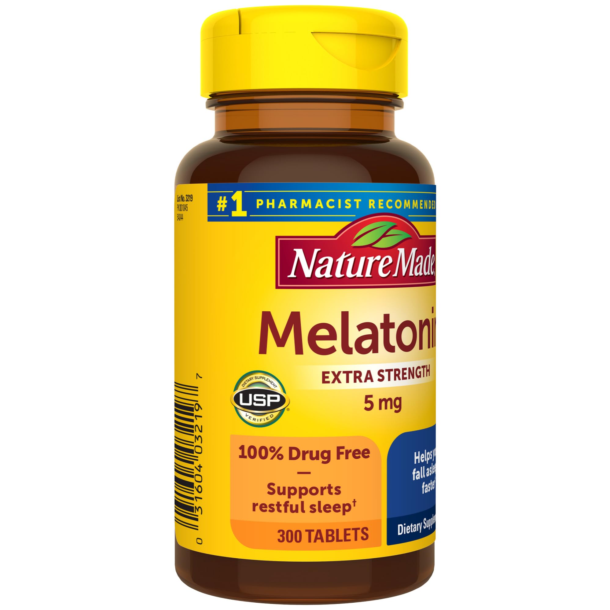 Nature Made Melatonin 5mg Extra Strength Tablets, 100% Drug Free Sleep Aid, Sleep Supplements for Adults, 300 Tablets, 300 Day Supply