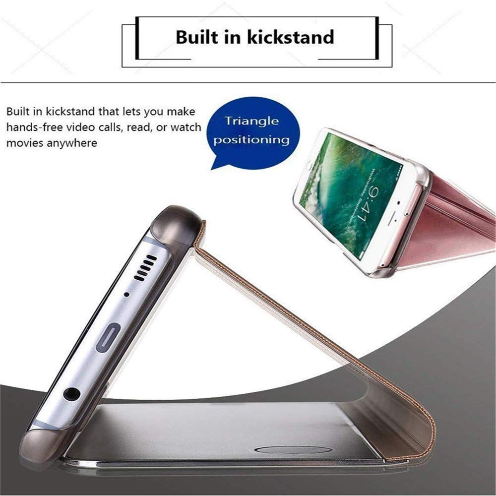 Asdsinfor Xiaomi Redmi Note 8 Pro Case Slim Stylish Luxury Make Up Mirror Case Multi-Function Flip with Stand Case Cover for Xiaomi Redmi Note 8 Pro Mirror PU Gold QH