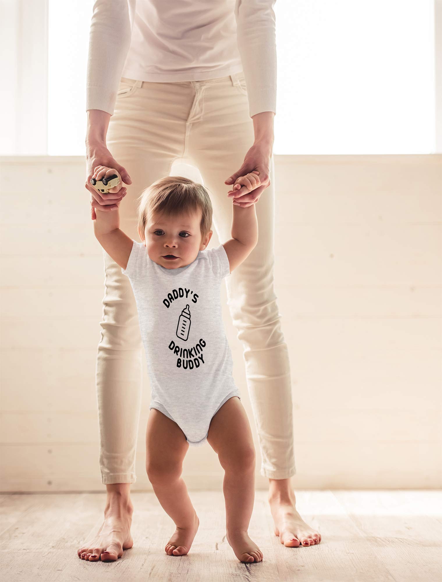 Crazy Bros Tee's Daddy's Drinking Buddy Baby Bodysuit Funny Baby Clothes Perfect Newborn Romper Cute Outfit (Newborn, Heather Grey)