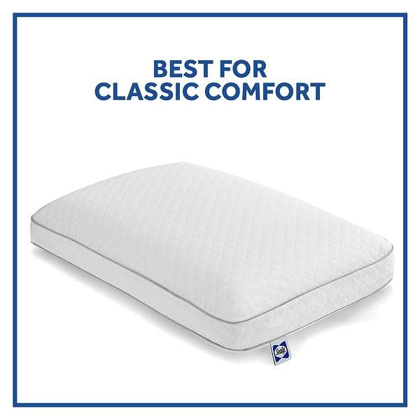 Sealy Essentials Memory Foam Bed Pillow for Pressure Relief, Adaptive Memory Foam Pillow with Washable Knit Cover, Standard, 24 x 16 in x 5 in,White