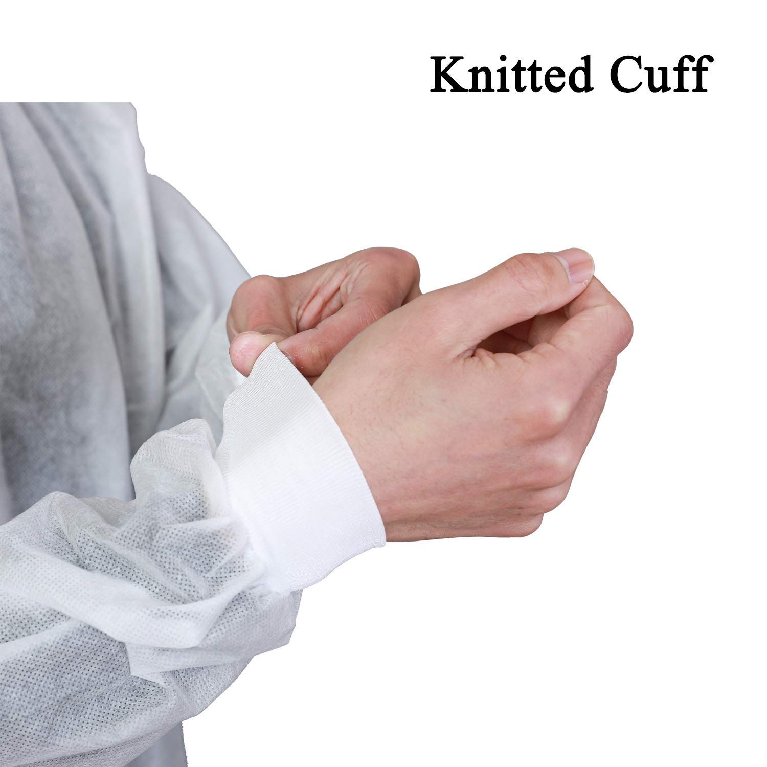 Cleaing Pack of 10 Disposable Lab Coats for Adult Large, 2 Pockets with Knitted Collar and Cuffs