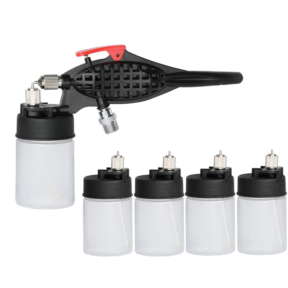 OPHIR 0.3mm Airbrush Kit, Siphon Feed Airbrush Gun with 5X 22CC Airbrush Bottles, M5 Female & 1/8 Male Connector for Model, Craft, Shoes, Temporary Tattoo Airbrushing, Easily Change Airbrush Paints