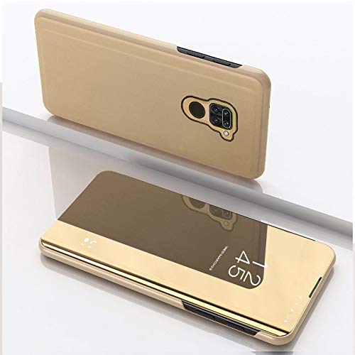 Asdsinfor Xiaomi Redmi Note 8 Pro Case Slim Stylish Luxury Make Up Mirror Case Multi-Function Flip with Stand Case Cover for Xiaomi Redmi Note 8 Pro Mirror PU Gold QH