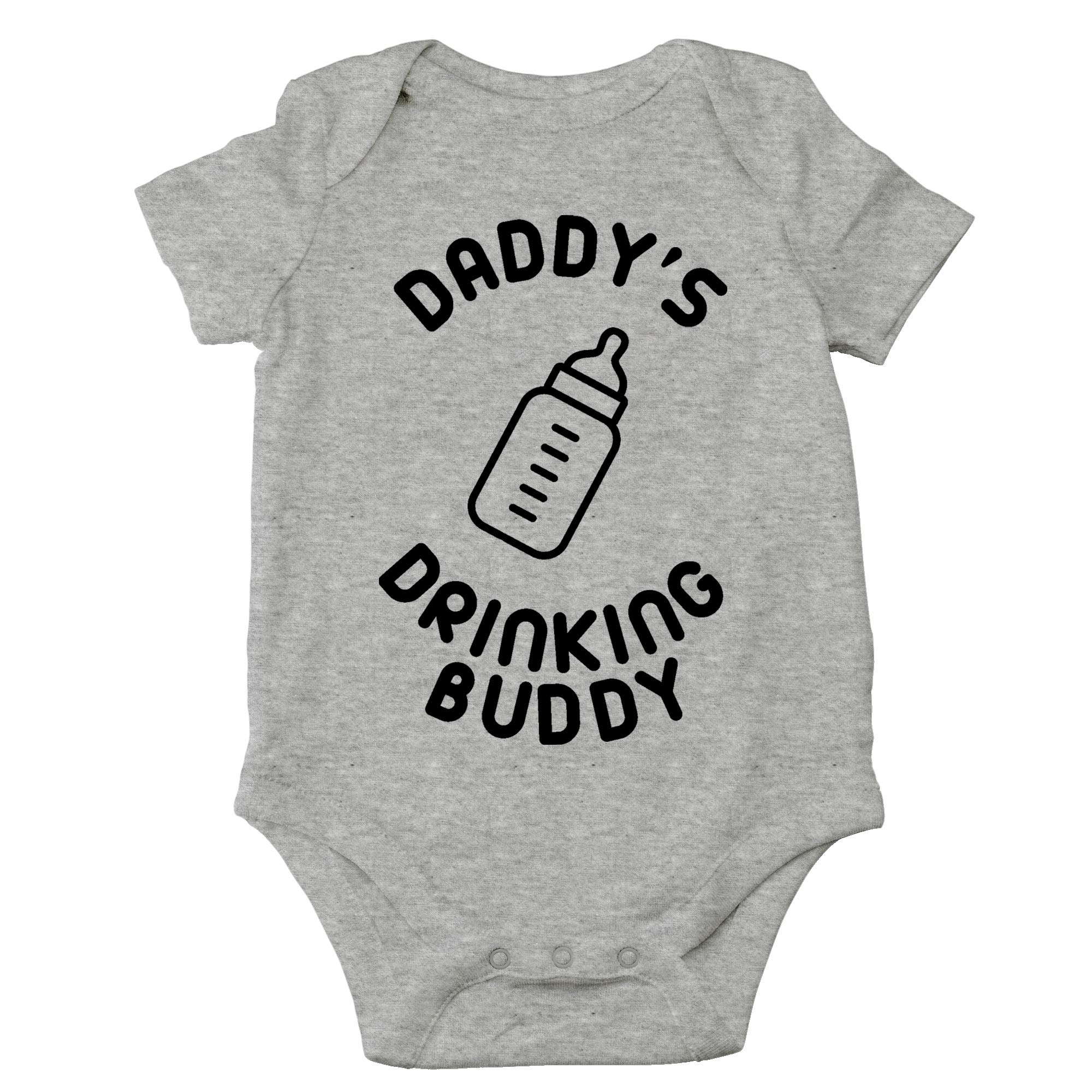 Crazy Bros Tee's Daddy's Drinking Buddy Baby Bodysuit Funny Baby Clothes Perfect Newborn Romper Cute Outfit (Newborn, Heather Grey)