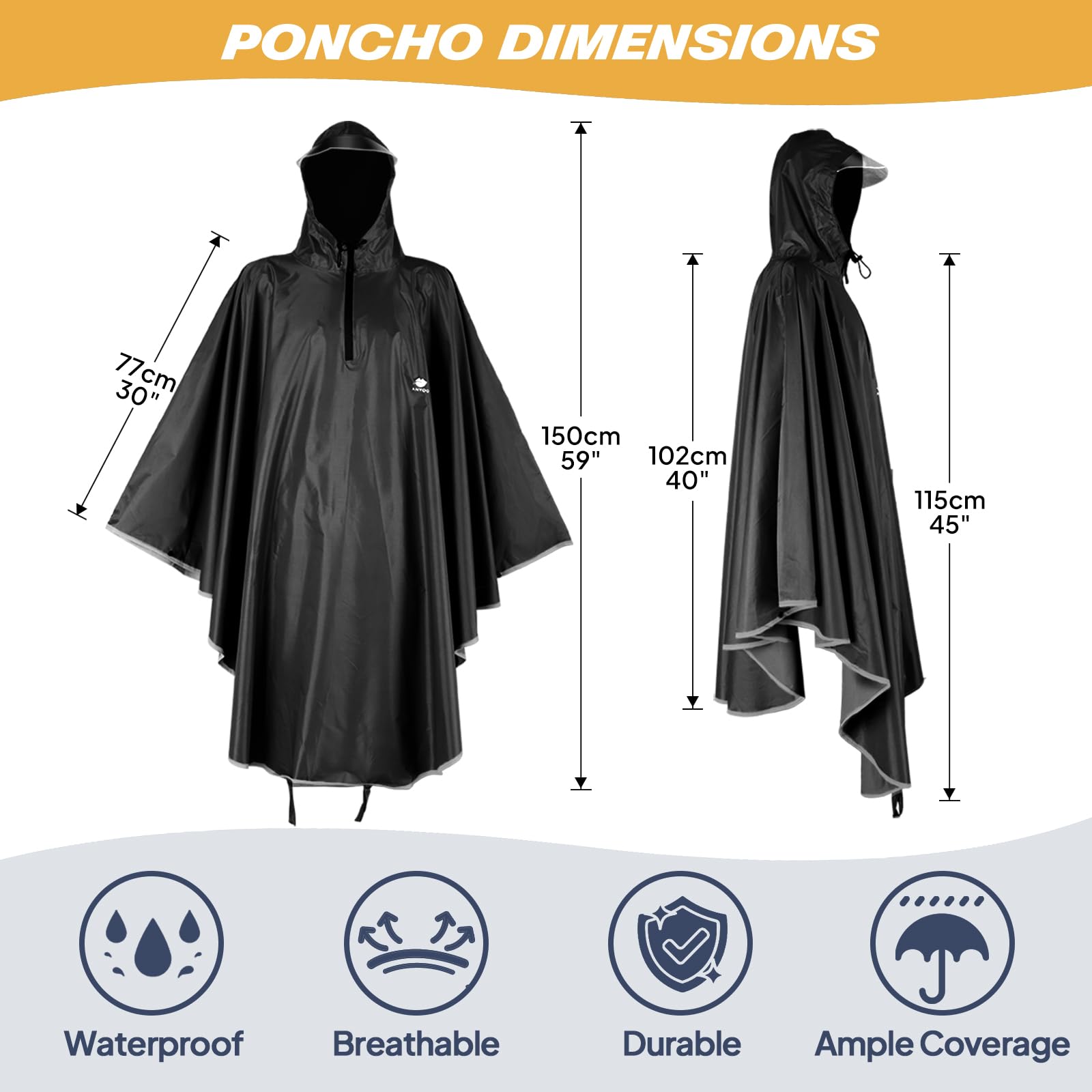 ANYOO Waterproof Rain Poncho Bike Bicycle Rain Capes Lightweight Compact Reusable for Adults