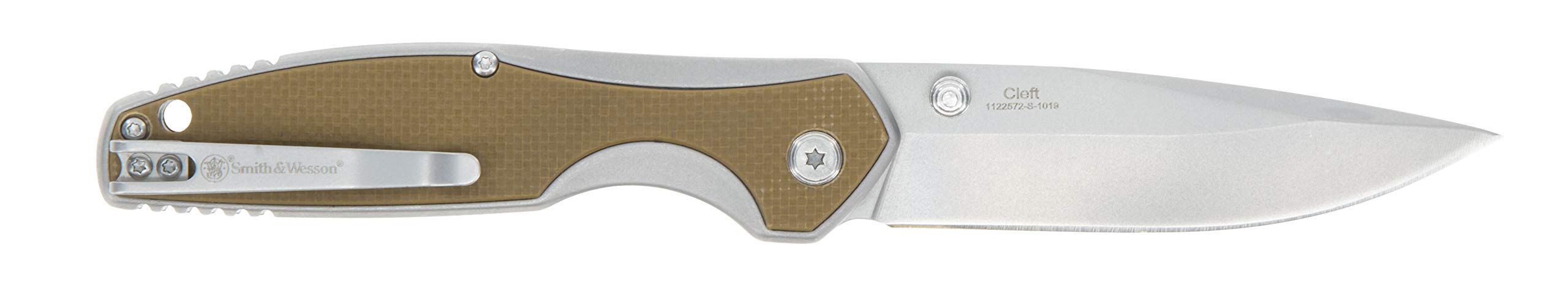 Smith & Wesson Cleft 7.75in S.S. Assisted Folding Knife with 3.5in Drop Point Blade and Stainless/G10 Handle for Outdoor, Tactical, Survival and EDC
