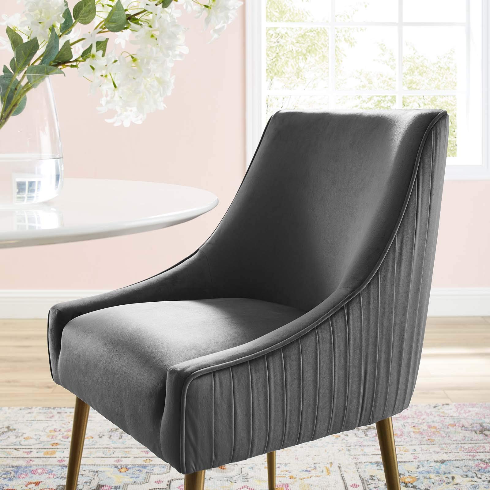 Modway Discern Pleated Back Upholstered Performance Velvet Dining Chair, Gray