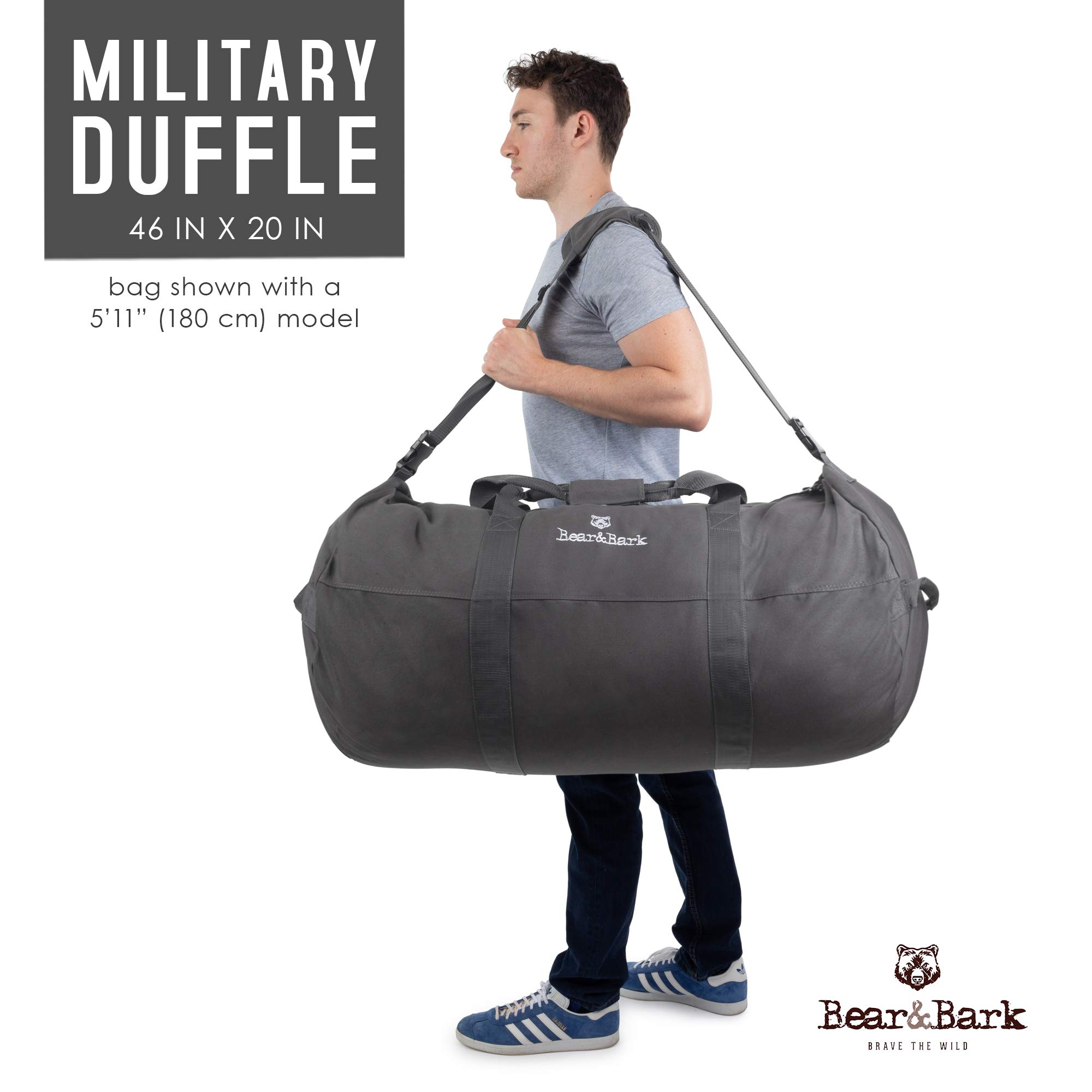 Extremely Large Duffle Bag - Grey 46" X 20"-Inch - 236.8L - Canvas Military and Army Cargo Style Duffel Tote for Men and Women - College Student, Backpacking, X-Large Travel and Storage Shoulder Bag