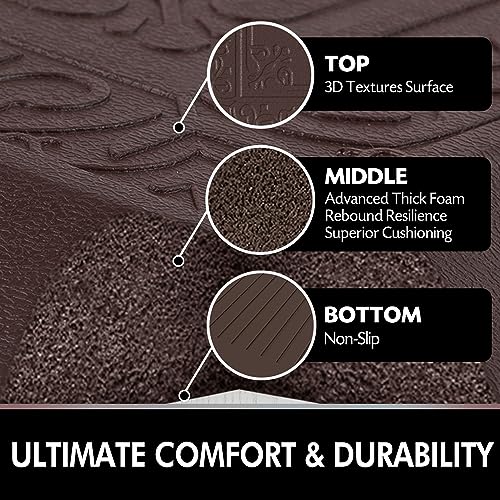 Anti Fatigue Kitchen Mats for Floor, Standing Desk Mat, Cushioned Comfort Mat for Home, Office, Laundry,Pain Relief, Non Slip Bottom, Waterproof & Easy to Clean, 24"x72", Brown