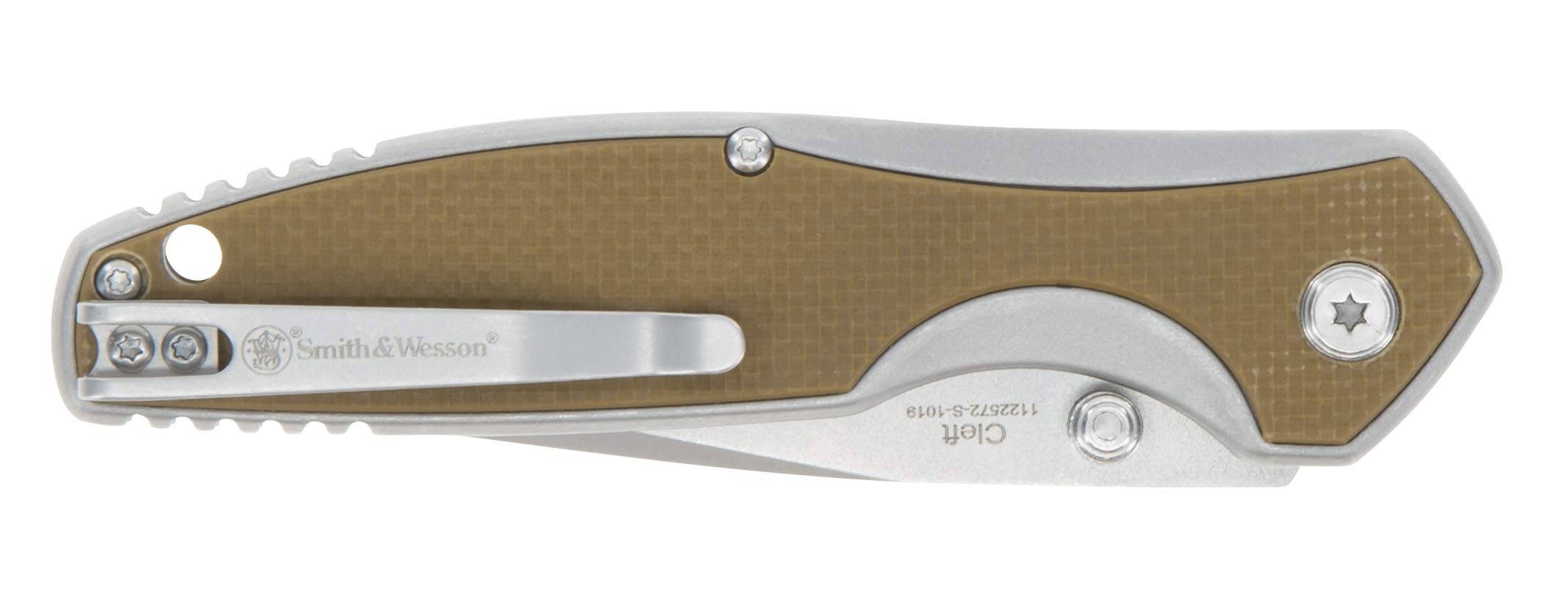 Smith & Wesson Cleft 7.75in S.S. Assisted Folding Knife with 3.5in Drop Point Blade and Stainless/G10 Handle for Outdoor, Tactical, Survival and EDC