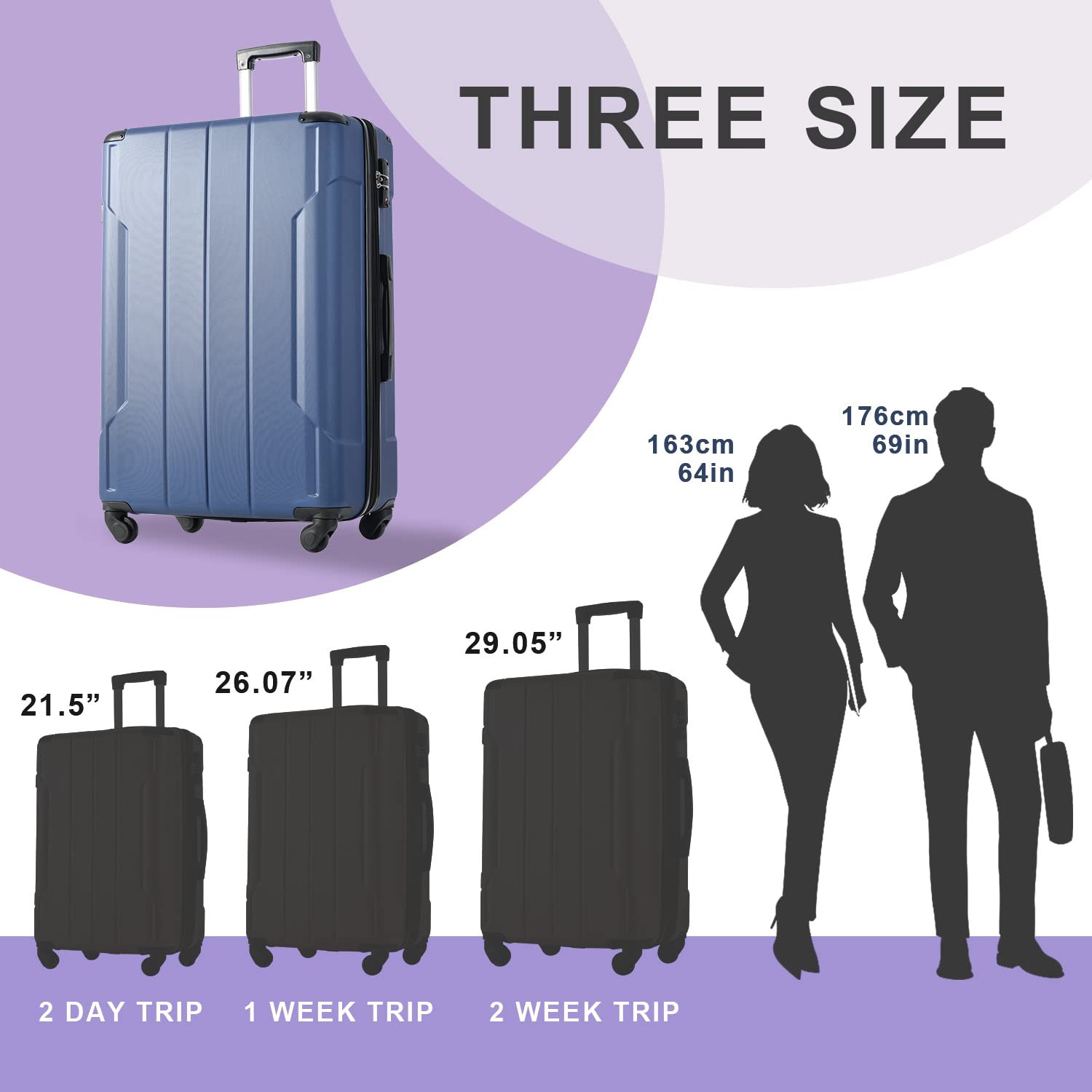 Merax Luggage Expandable Lightweight Spinner Suitcase with Corner Guards (Blue, 3-Piece Set (20/24/28)