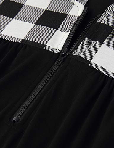 Messic Long Shirts for Leggings for Women, Tops to Wear with Leggings Cute Zip Vneck Pullover Tunic Tops Casual Comfy Lightweight Color Block Plaid Hooded Shirts for Women Black#2 XL