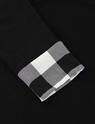 Messic Long Shirts for Leggings for Women, Tops to Wear with Leggings Cute Zip Vneck Pullover Tunic Tops Casual Comfy Lightweight Color Block Plaid Hooded Shirts for Women Black#2 XL