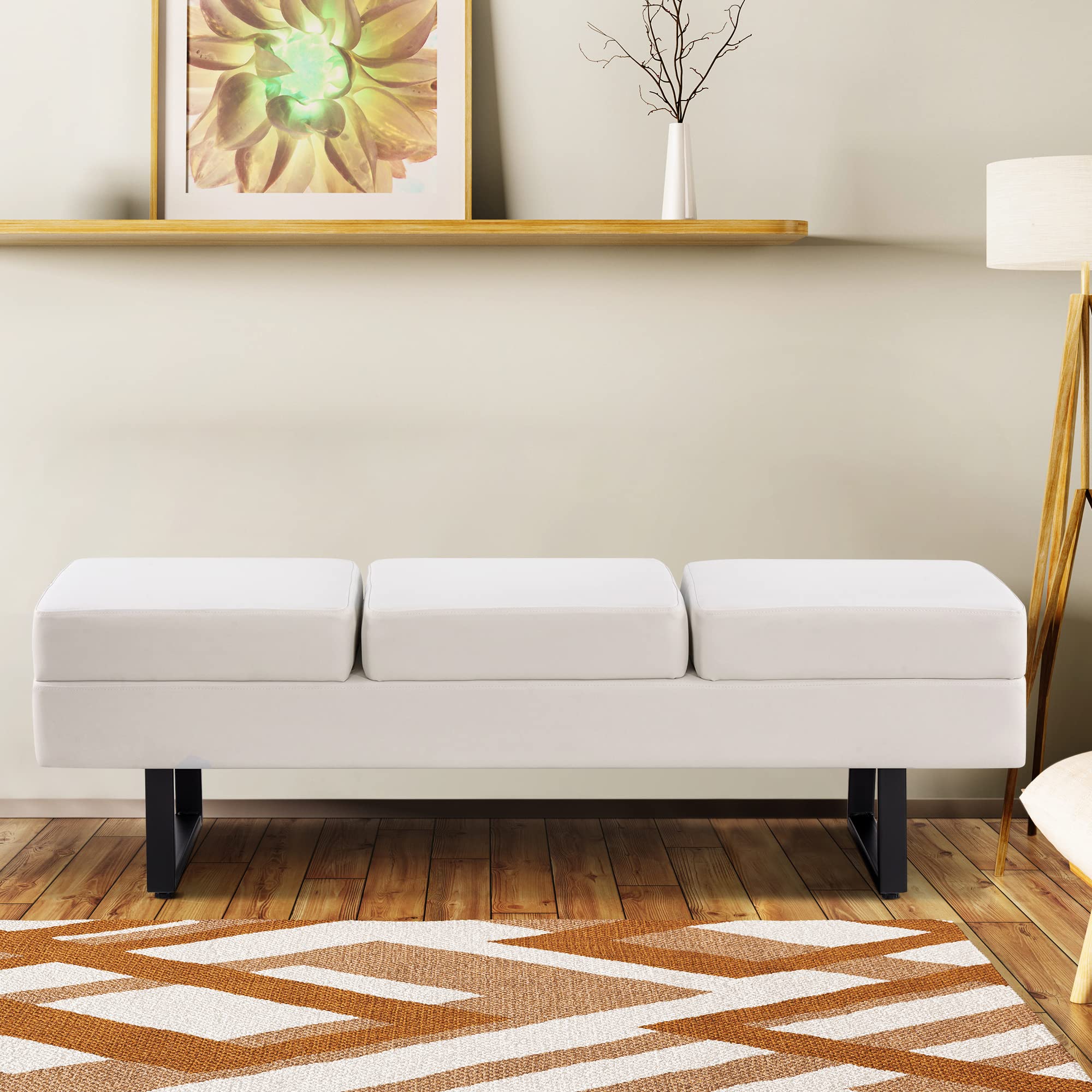 BarberPub Waiting Room Chairs, Heavy Duty Office Guest Reception Bench, Faux Leather Upholstered Lobby Chairs for Salon, Conference Room 7008 (Cream White)