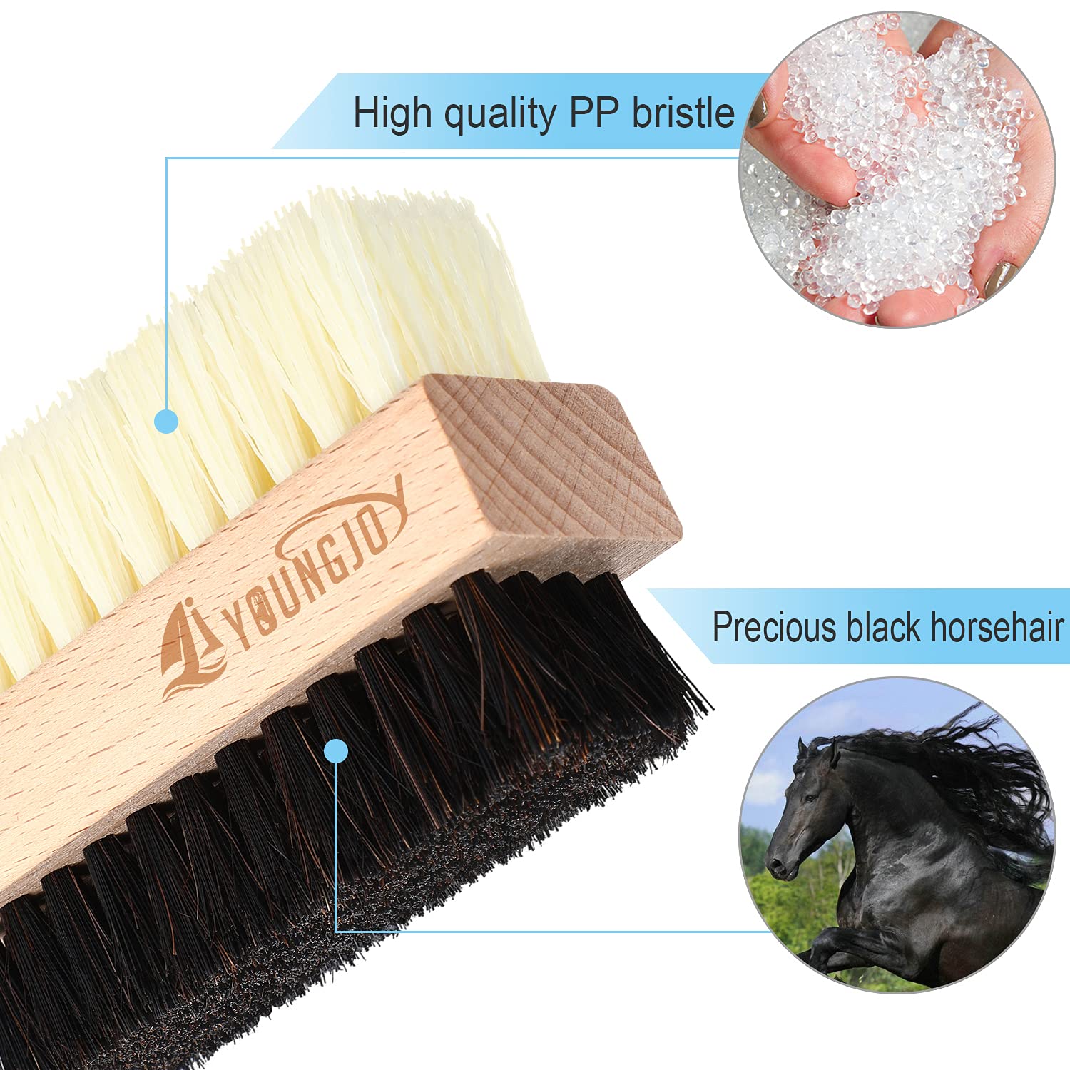 YoungJoy 2 Pieces Dual Sided Sneaker Shoe Cleaner Brush Set Shoes Clean Brush Kit Both Boar and Plastic Bristles with Microfiber Cloth (A)