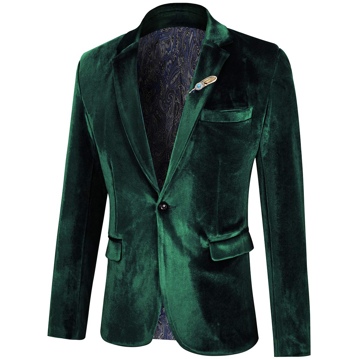 WEEN CHARM Velvet Blazer for Men Slim Fit One Button Sport Coat Tuxedo Jacket for Prom Wedding Party Dinner Green