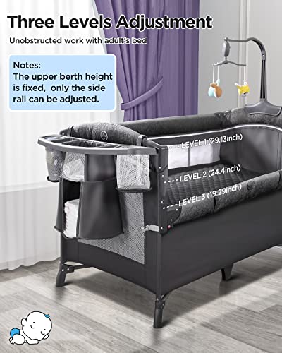 ADOVEL Baby Bassinet Bedside Crib, Pack and Play with Mattress, Diaper Changer and Playards from Newborn to Toddles