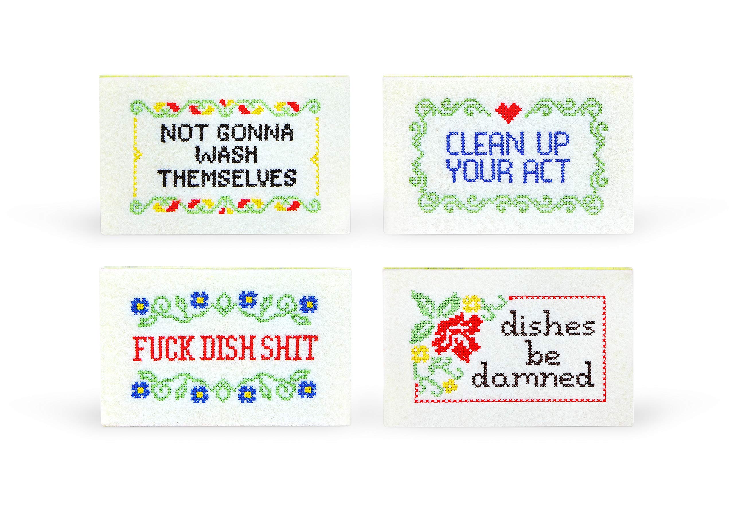 Genuine Fred Subversive Sponges, R Version, Embroidered Kitchen Sponges with Frame