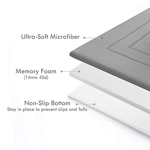 Ellendi Ultima Comfort Memory Foam Runner Rug - 24" x 60", Non-Slip Kitchen Runner - Extra-Long Bath Mat for Bathroom and Bedroom Floor (Gray)