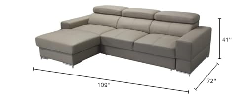 DOLMAR BAZALT Beige Modern Full Grain Leather Sectional, Full Size Sleeper Sofa with Storage, Left Corner Made in Europe