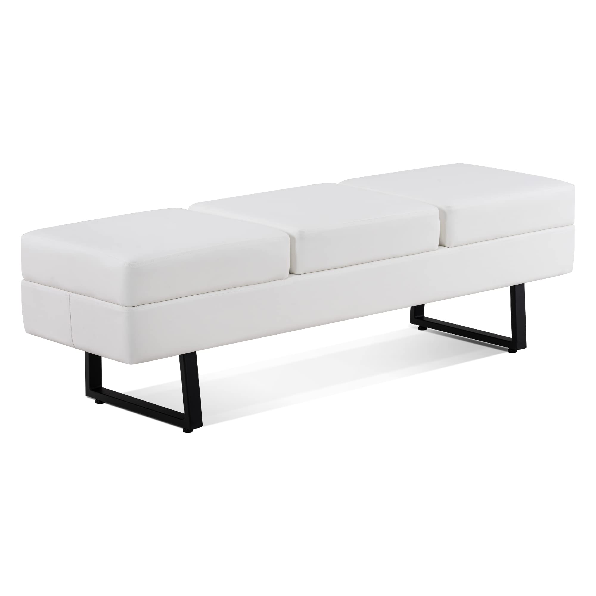 BarberPub Waiting Room Chairs, Heavy Duty Office Guest Reception Bench, Faux Leather Upholstered Lobby Chairs for Salon, Conference Room 7008 (Cream White)