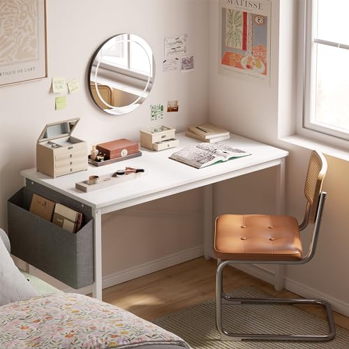 Cubiker Computer Desk 55 inch Home Office Writing Study Desk, Modern Simple Style Laptop Table with Storage Bag, White